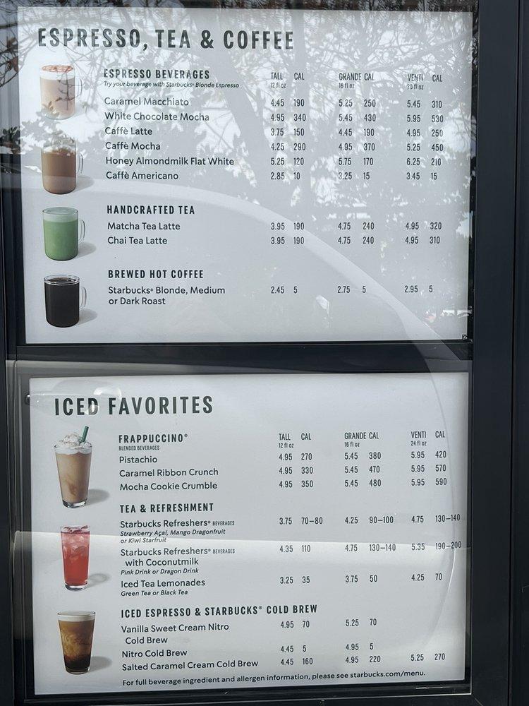 Carta del café Starbucks, Rialto, N Riverside Ave