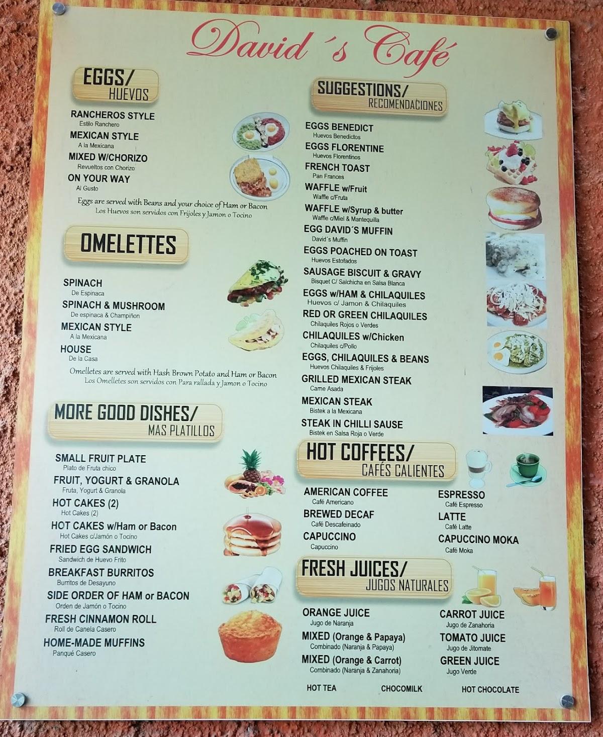 Menu at David Café, Ajijic, Hidalgo 21