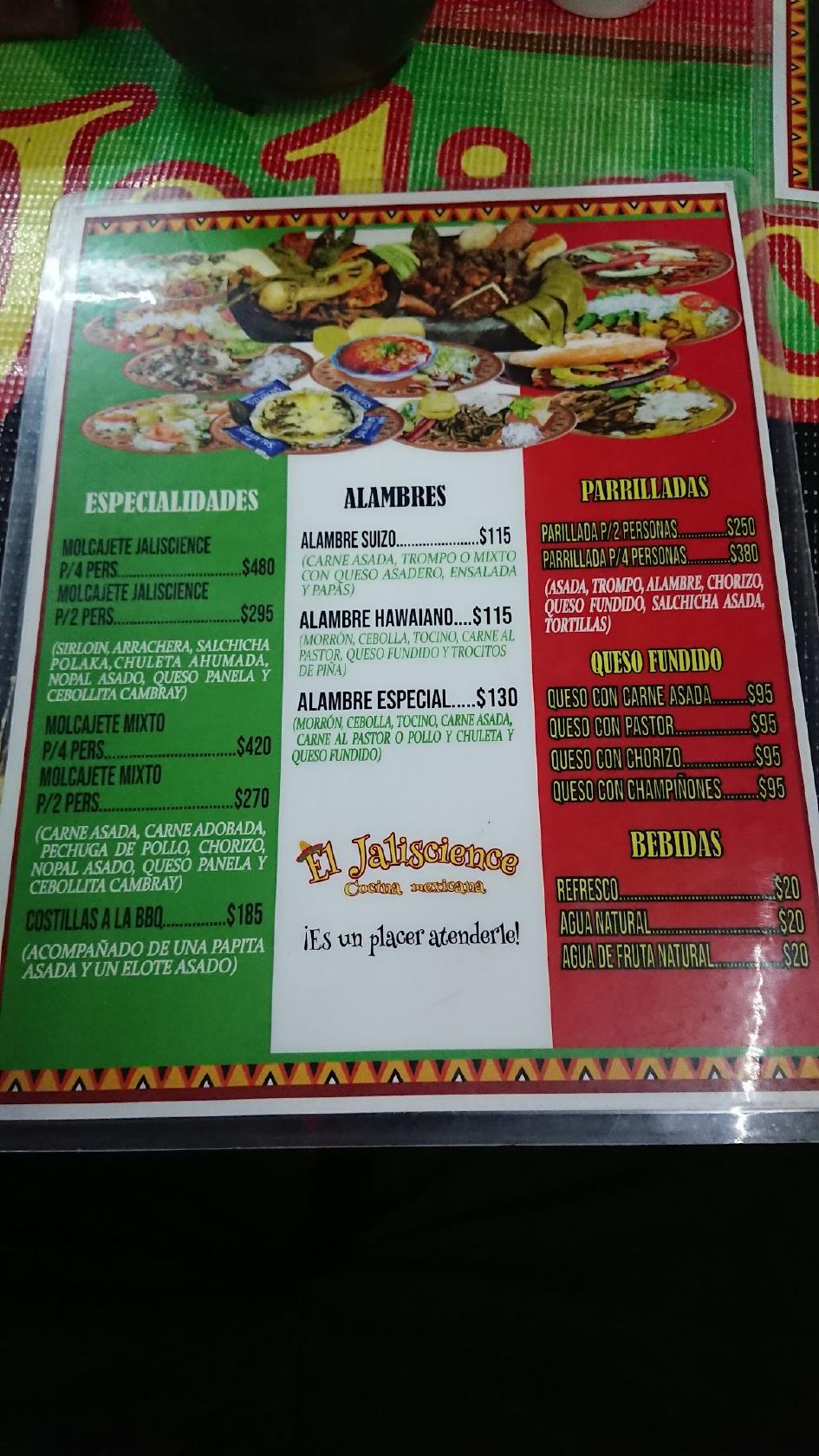 Menu at El Jalisciense "Cocina Mexicana" restaurant, San Nicolás de los ...