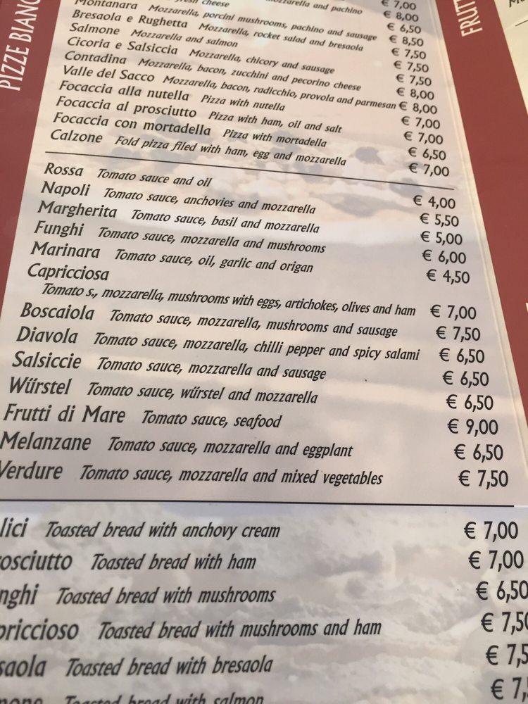 Menu da La Valle del Sacco pizzeria, Roma