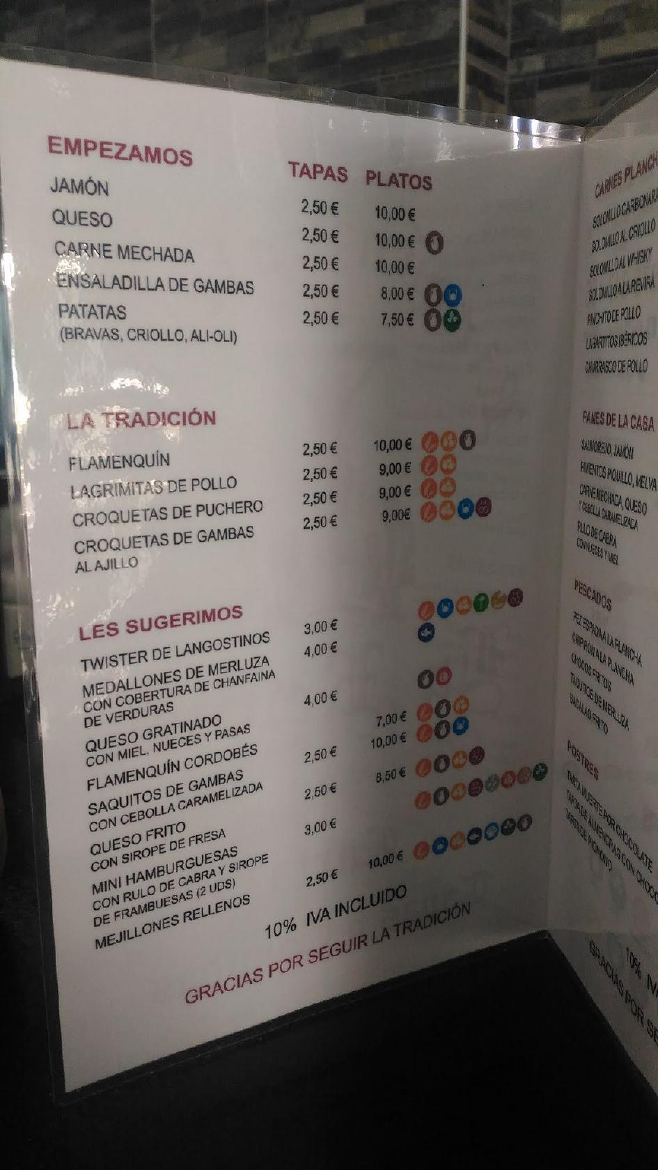 Menu at La revirá pub & bar, Seville