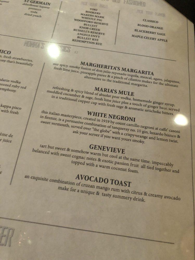 Menu at Nonna pub & bar, Westlake Village