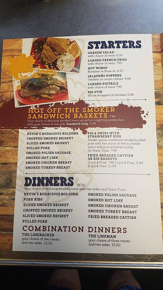 Menu at Pigskins BBQ, Ada, Stone Briar Dr
