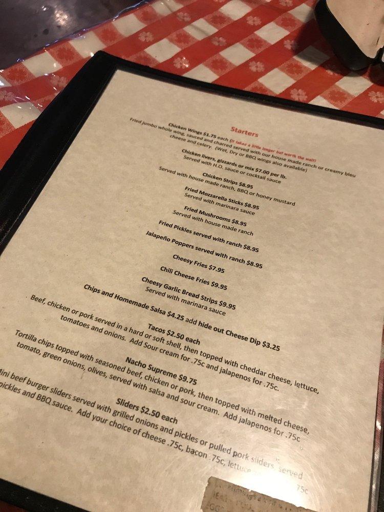 Menu at The Hideout Bar & Grill, Gladstone