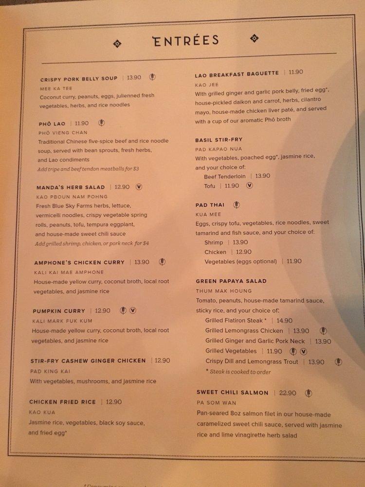 Menu at Bida Manda restaurant, Raleigh