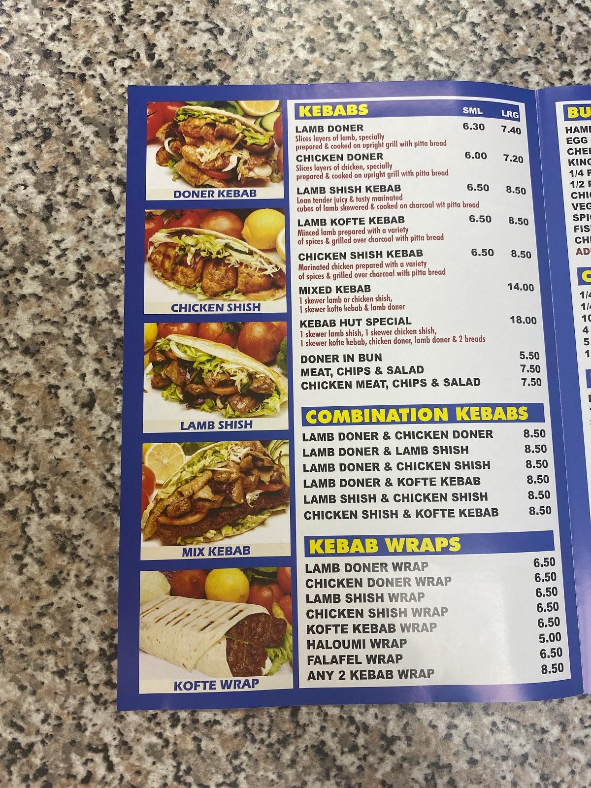 Menu at Kebab Hut fast food, London, 35 Knights Hill