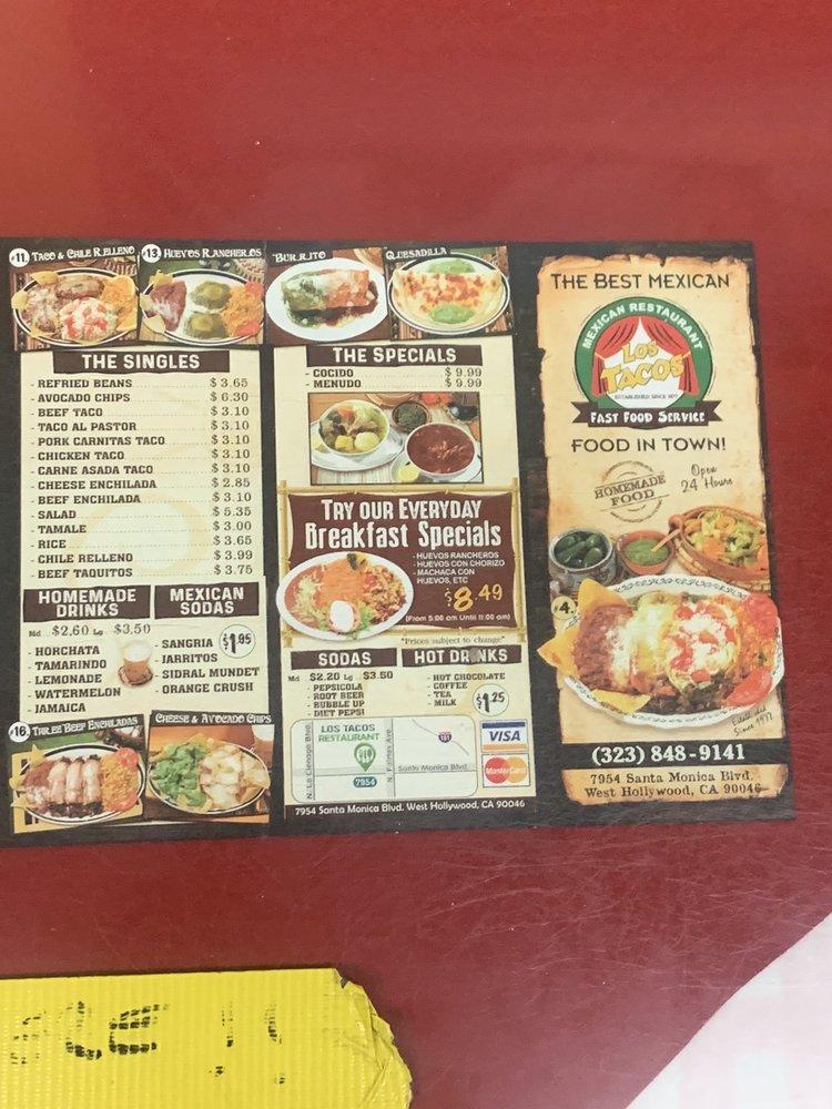 Menu at Los Tacos restaurant, West Hollywood
