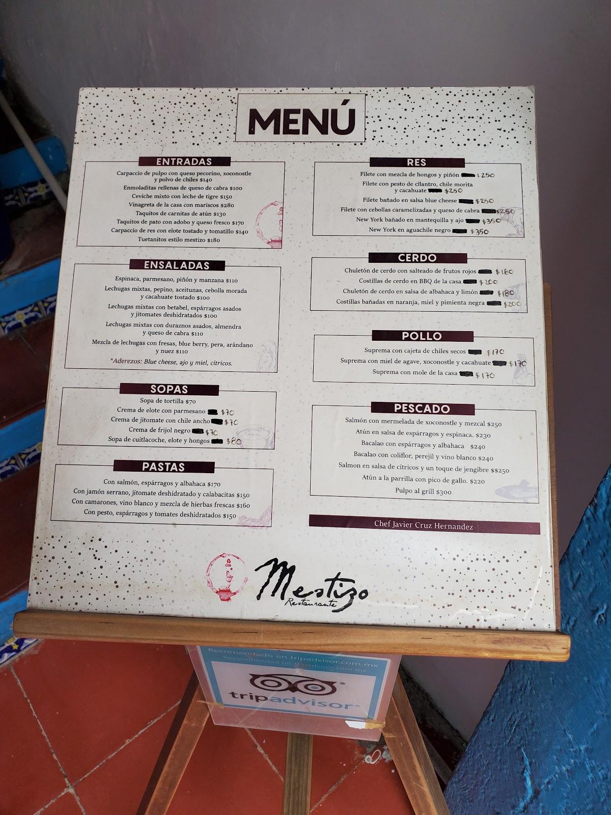 Carta del restaurante Mestizo, Guanajuato, Positos 69