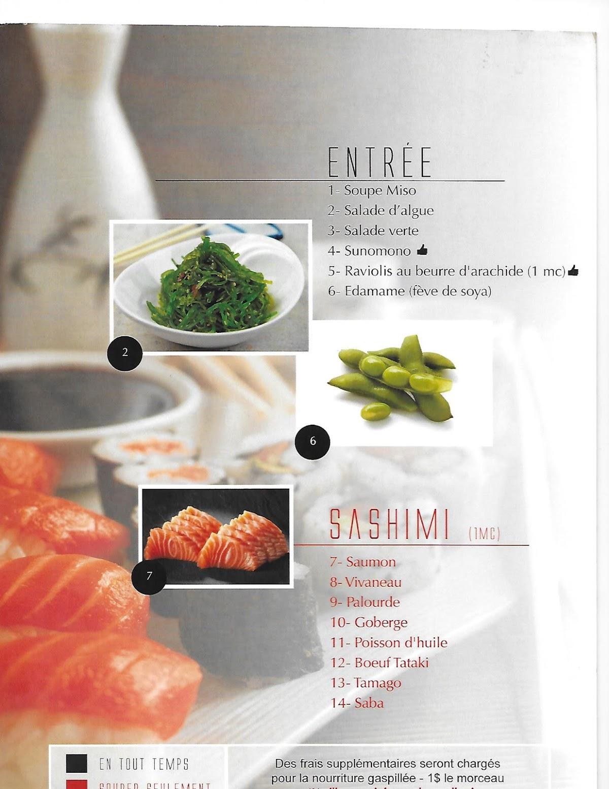 Menu at Sushi Samurai restaurant, Québec City