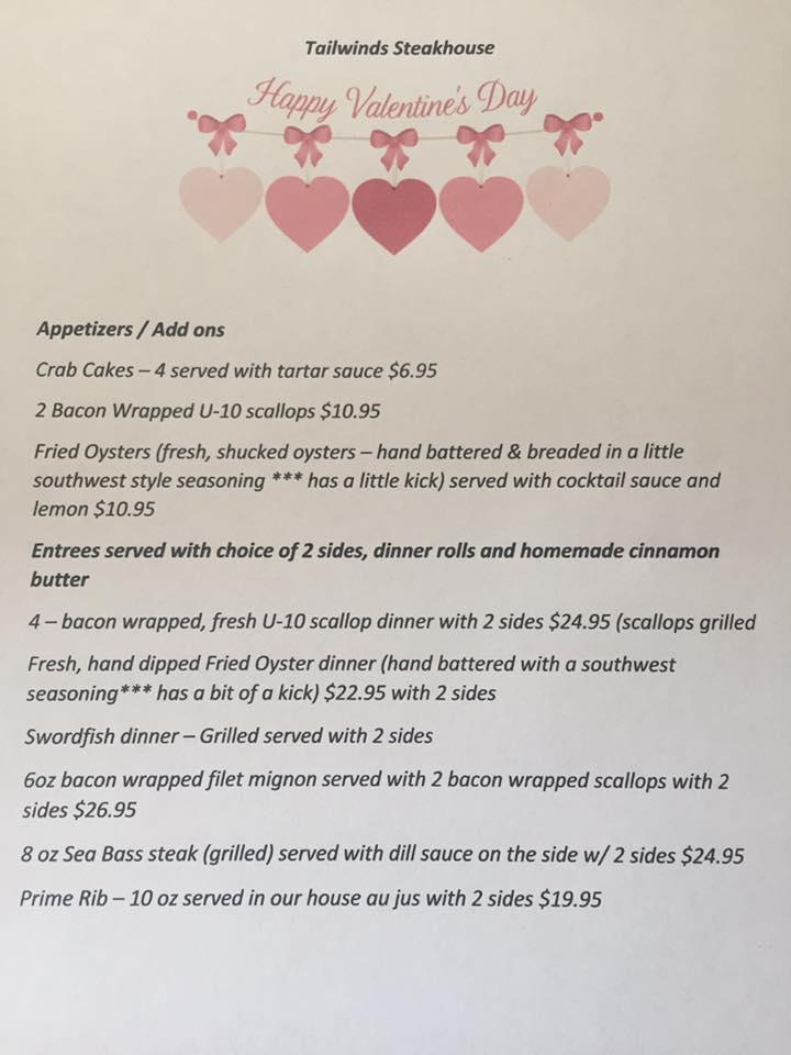 Menu at Tailwinds Steakhouse, Findlay, 200 E South 2nd St
