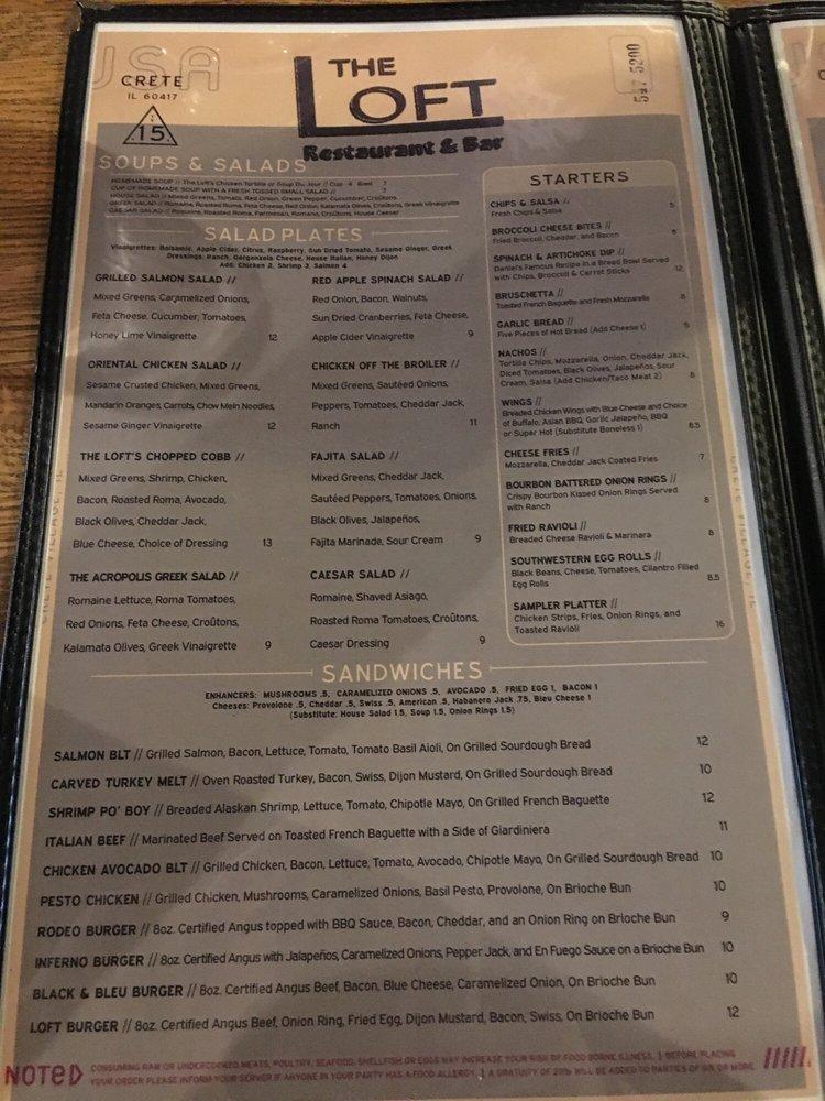 Menu at The Loft restaurant, Crete
