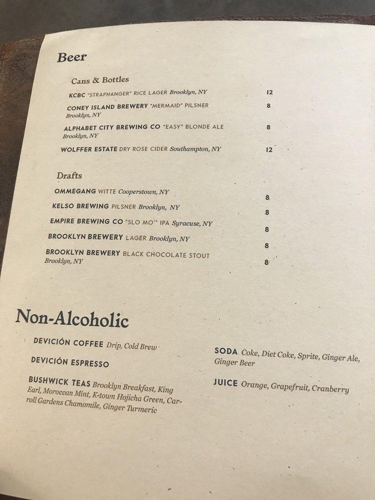 Menu at The Osprey restaurant, New York City