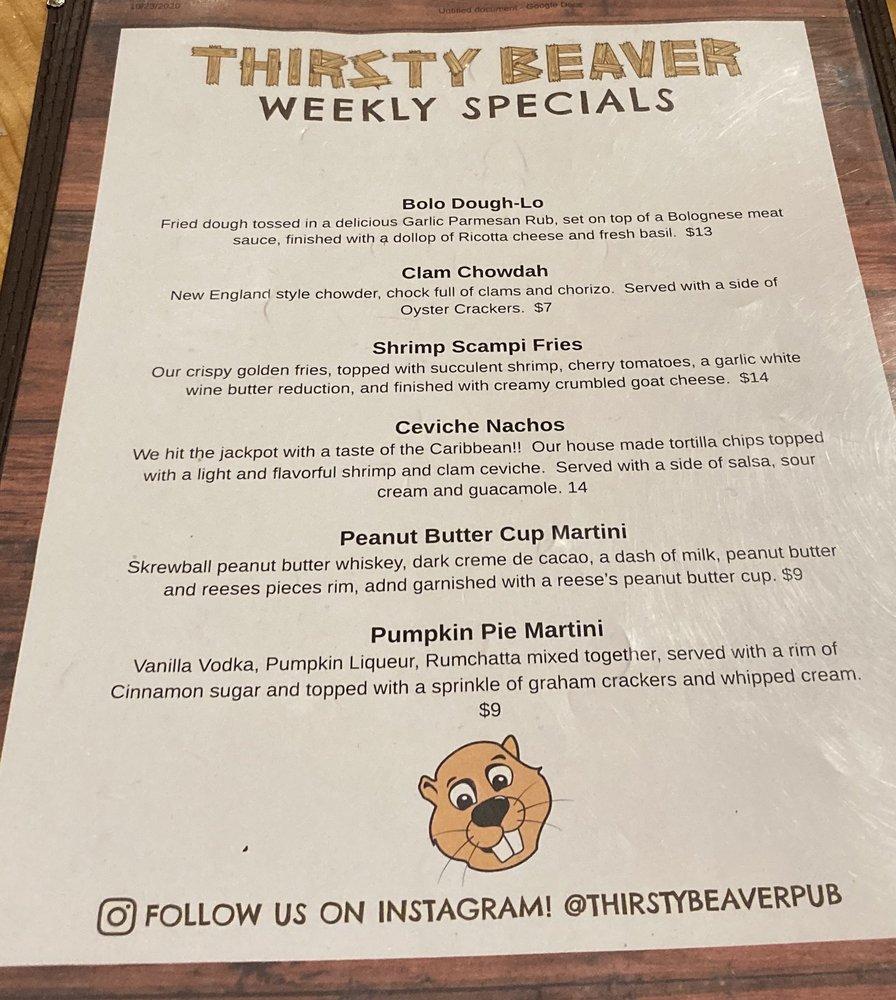 Menu at The Thirsty Beaver Hometown Pub & Grub, Cranston