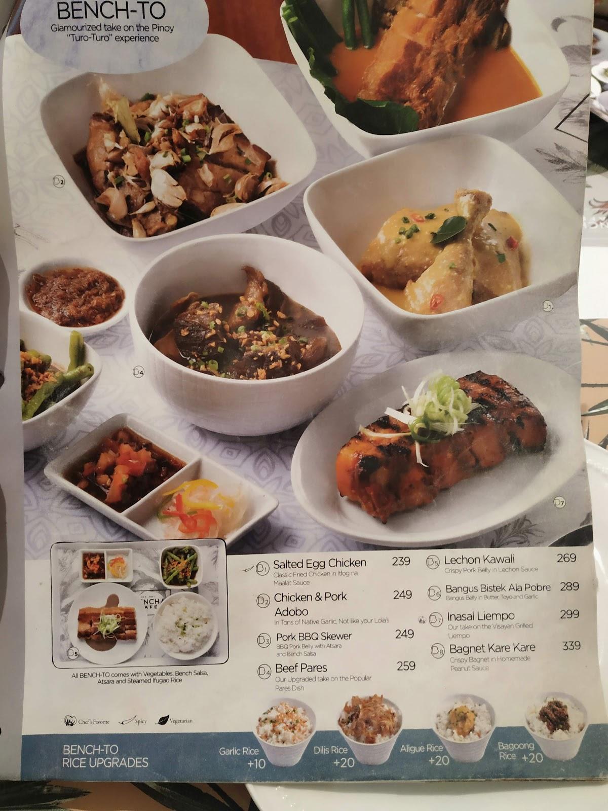 Menu at BENCH Cafe, Taguig