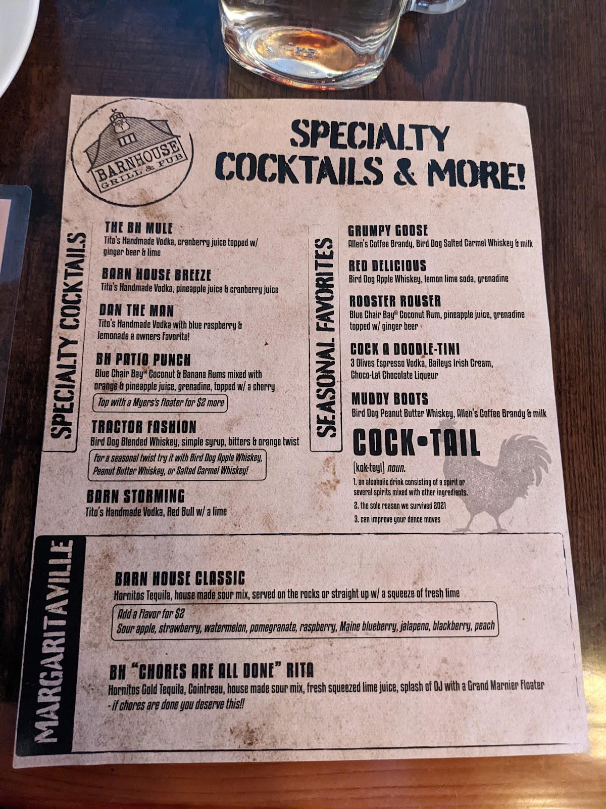 Menu at Barnhouse Grill & Pub Wiscasset, Wiscasset