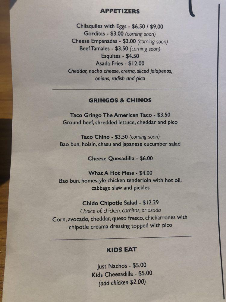 Menu at El Chilango Chido restaurant, Stockton