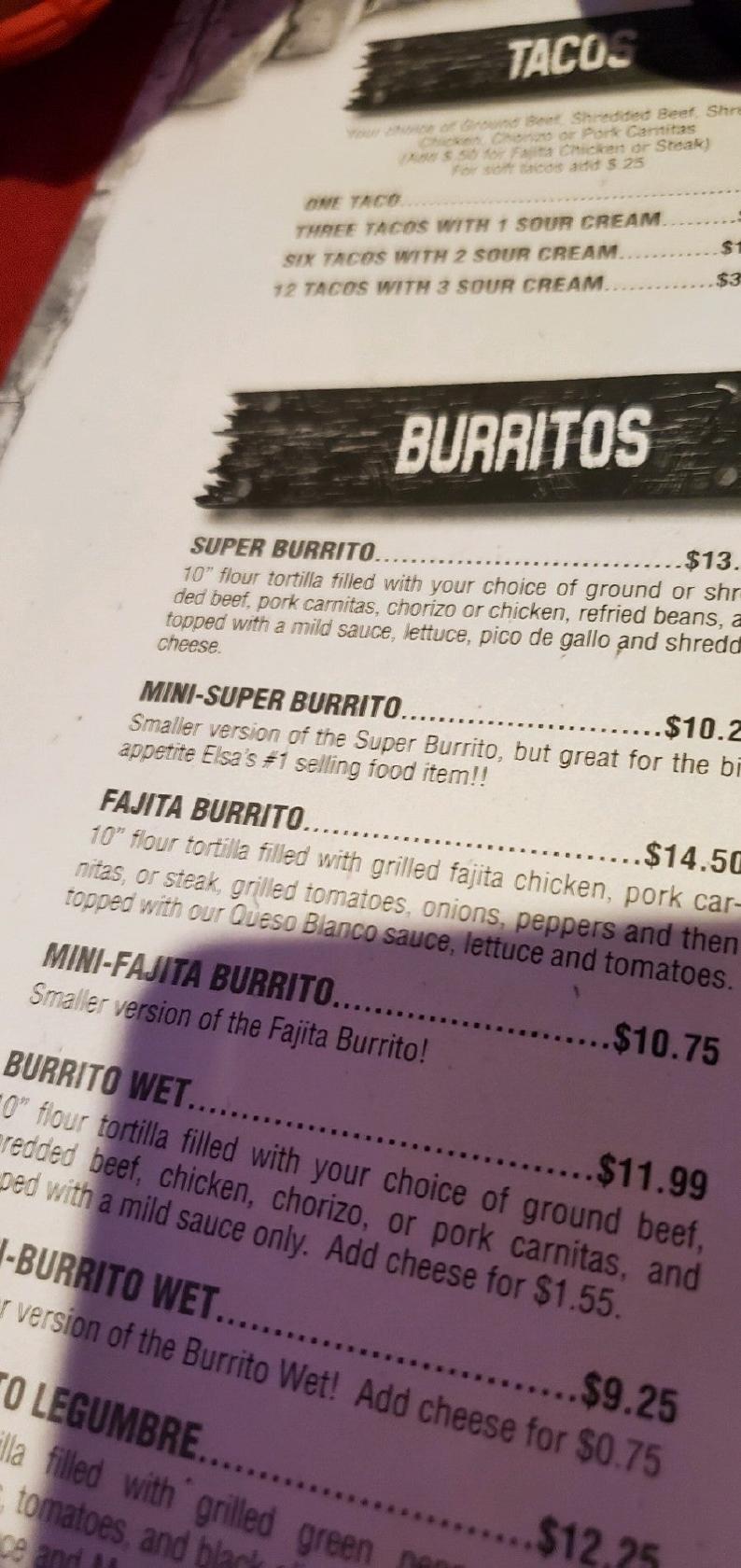 Menu at Elsa's Mexican Restaurant, Dayton, Linden Ave