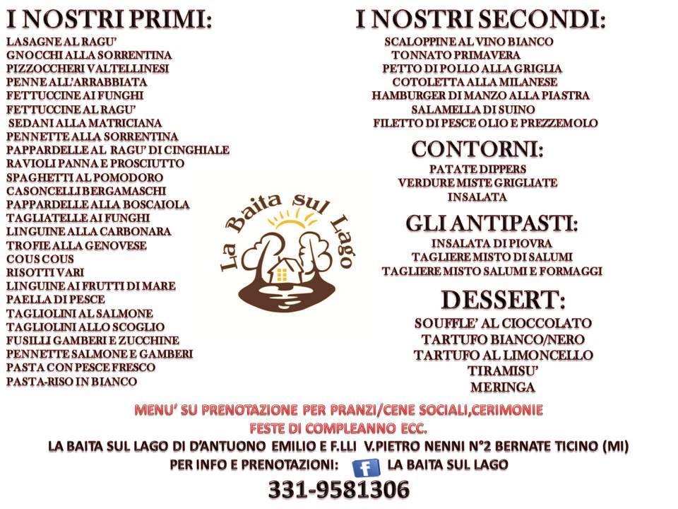 Menu at La Baita Sul Lago restaurant, Bernate Ticino