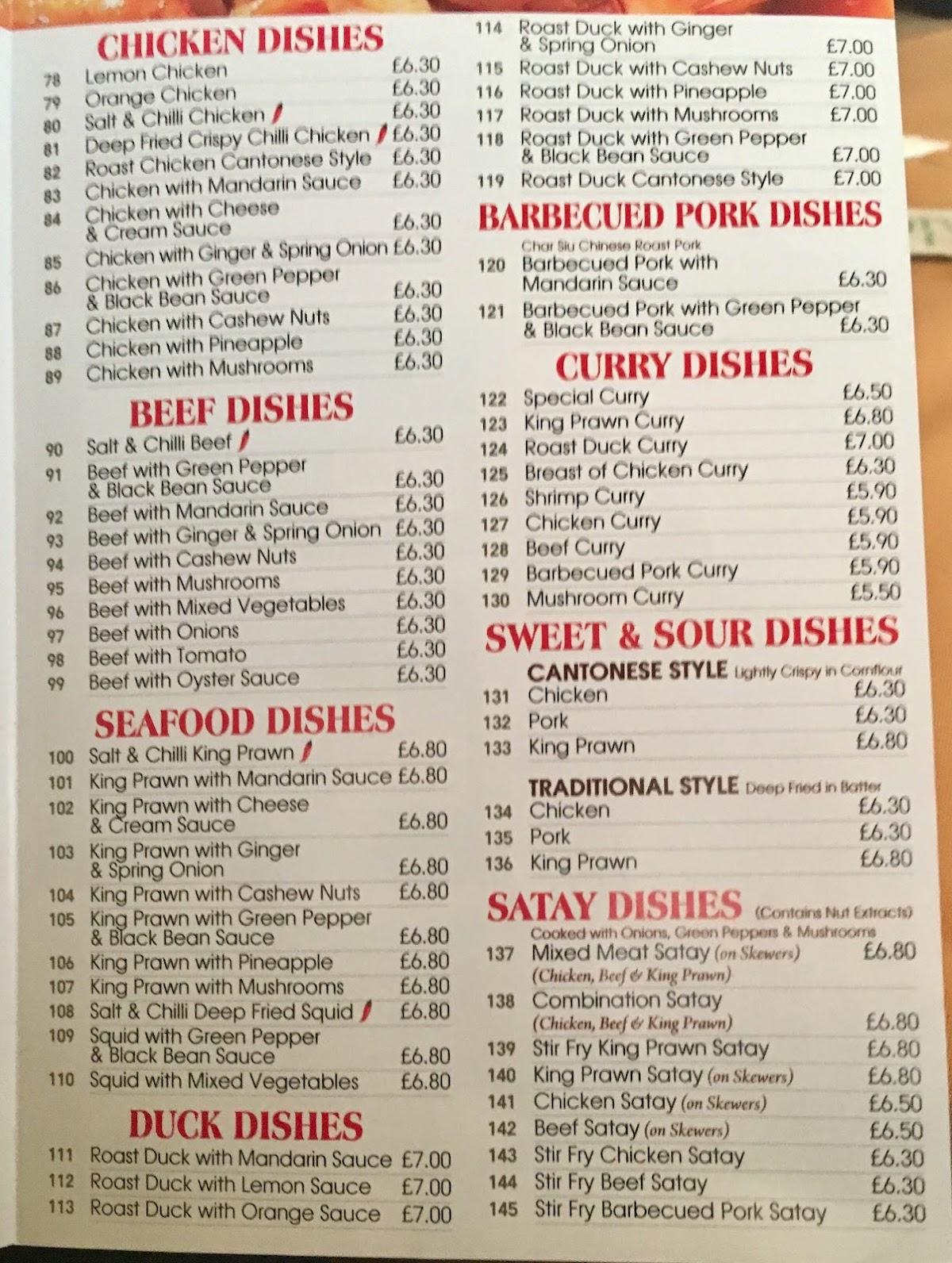 Menu at Laughing Buddha restaurant, Glasgow
