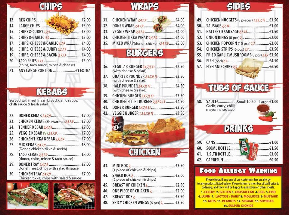 Carta de pizzería Mr Kebab Eskimo Pizza, Athy Co. Kildare, Athy