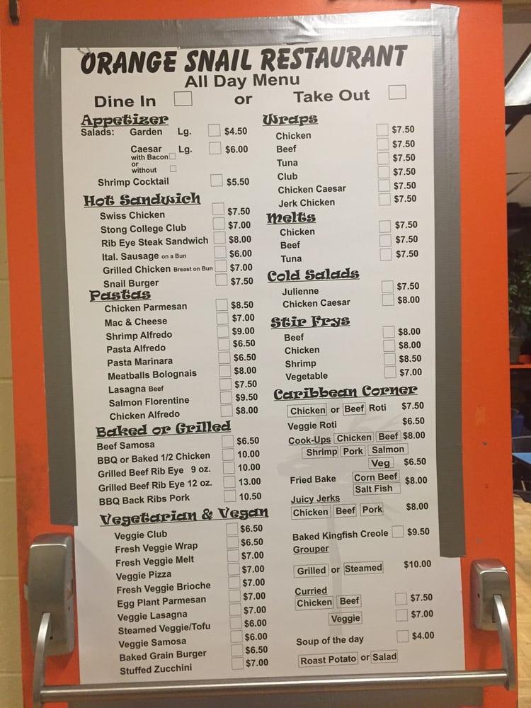 Menu at The Orange Snail restaurant, Toronto