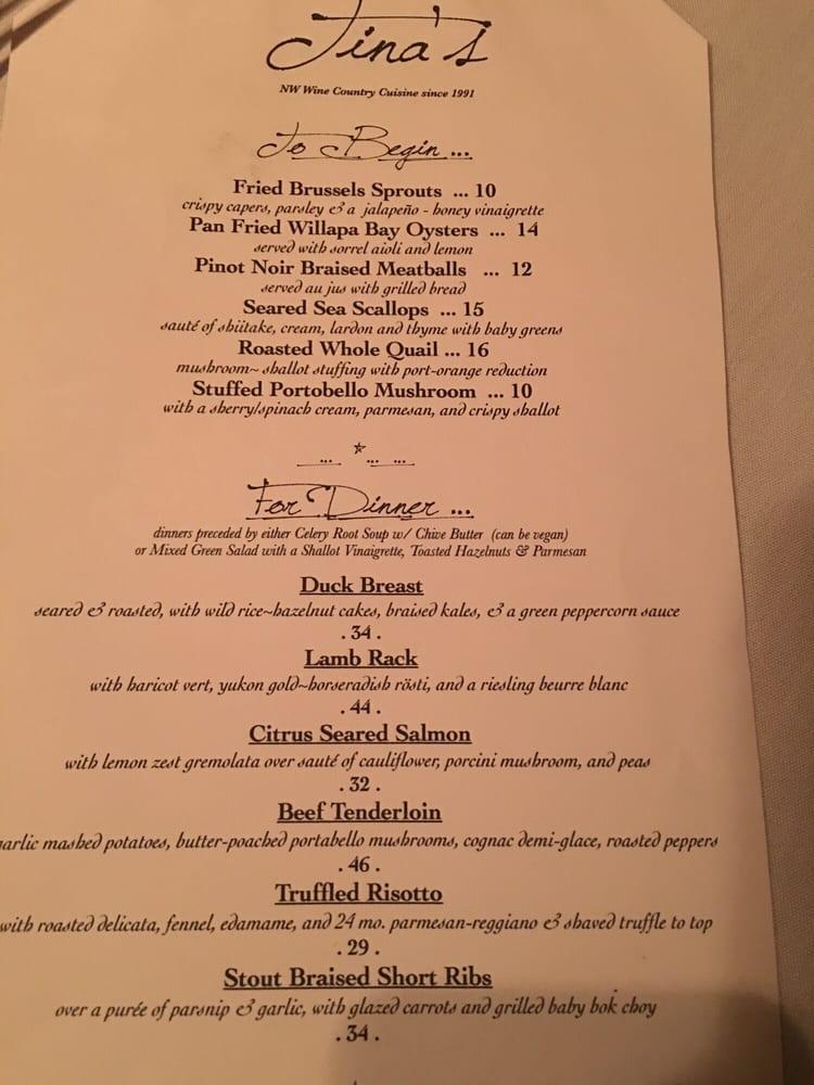 Menu at Tina's restaurant, Dundee