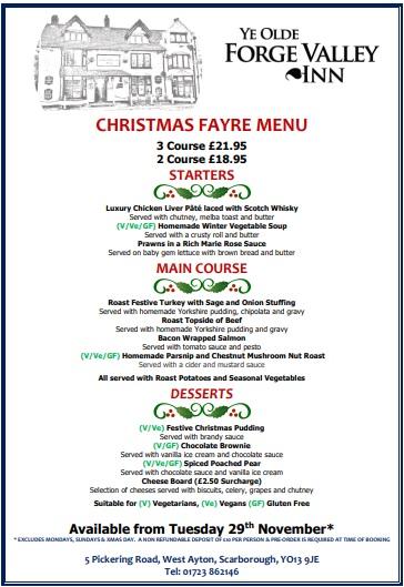 Menu at Ye Olde Forge Valley Inn pub & bar, Scarborough