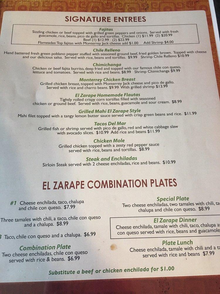Menu at El Zarape Cafe, Bay City, 13th St