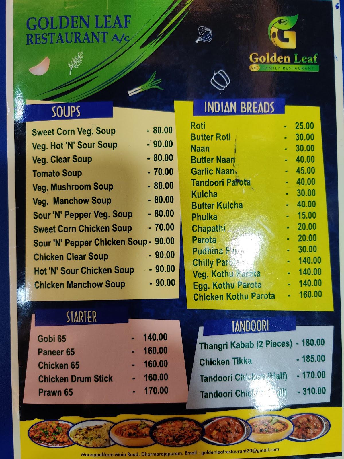 Menu at Golden Leaf Restaurant, Chennai, 1-38A