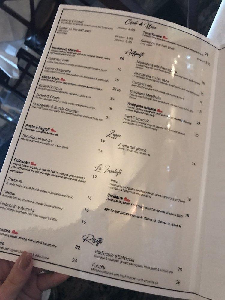 Menu at Il Colosseo Ristorante NJ Italian restaurant, Red Bank