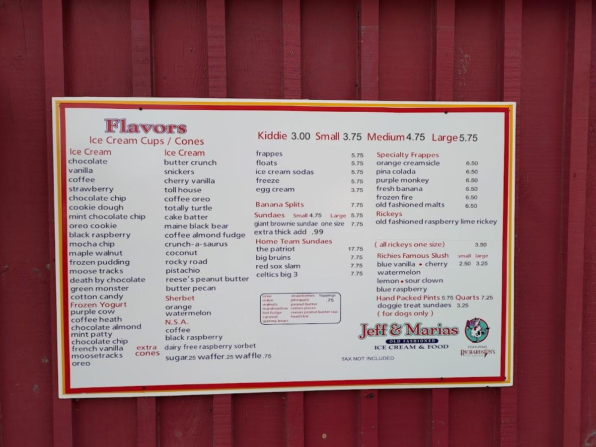 Menu at Jeff and Maria's Old Fashioned Ice Cream and Food desserts ...