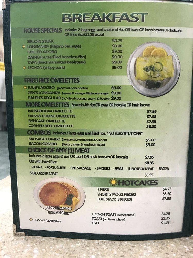 Menu at Julie'Z restaurant, Kapolei