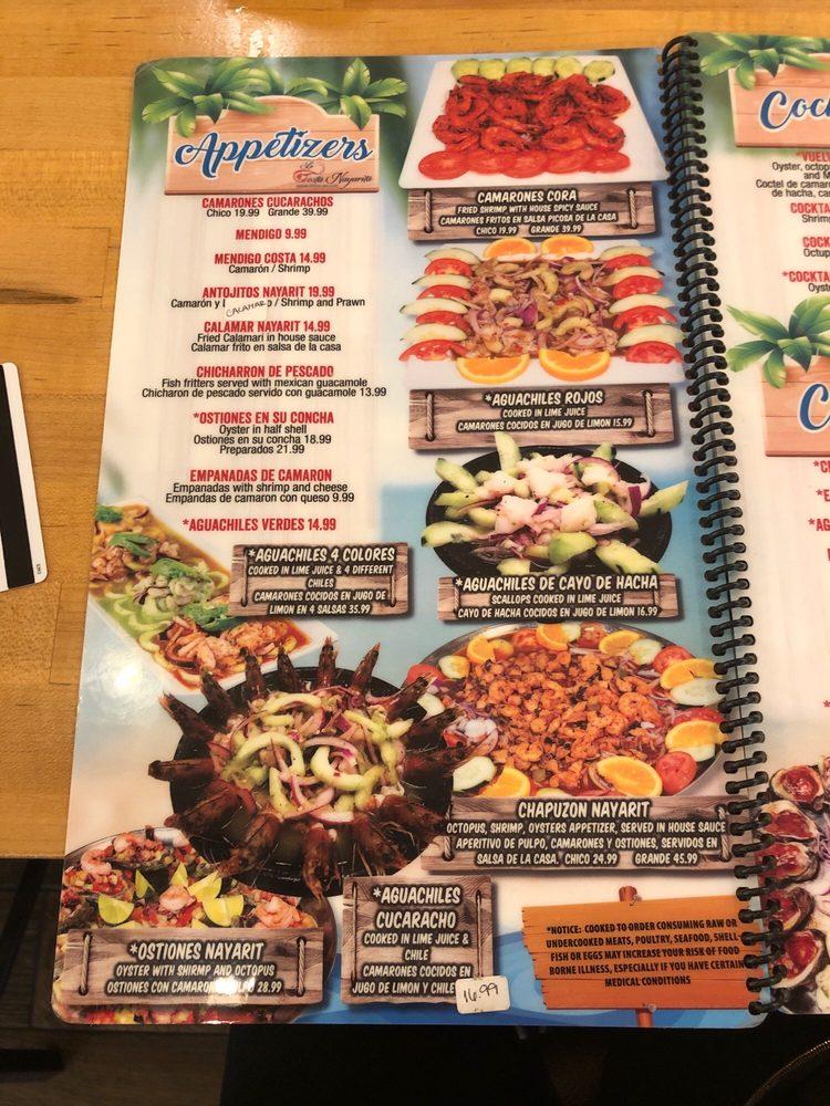 Menu at La Costa Mexican Seafood restaurant, Nashville