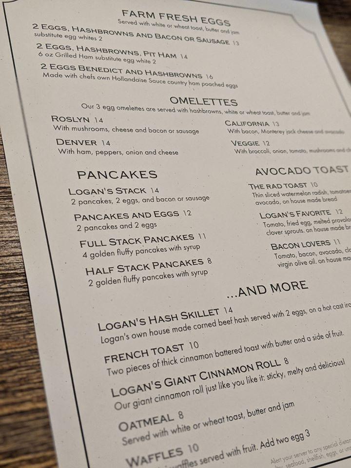 Menu at Logan's restaurant, Roslyn