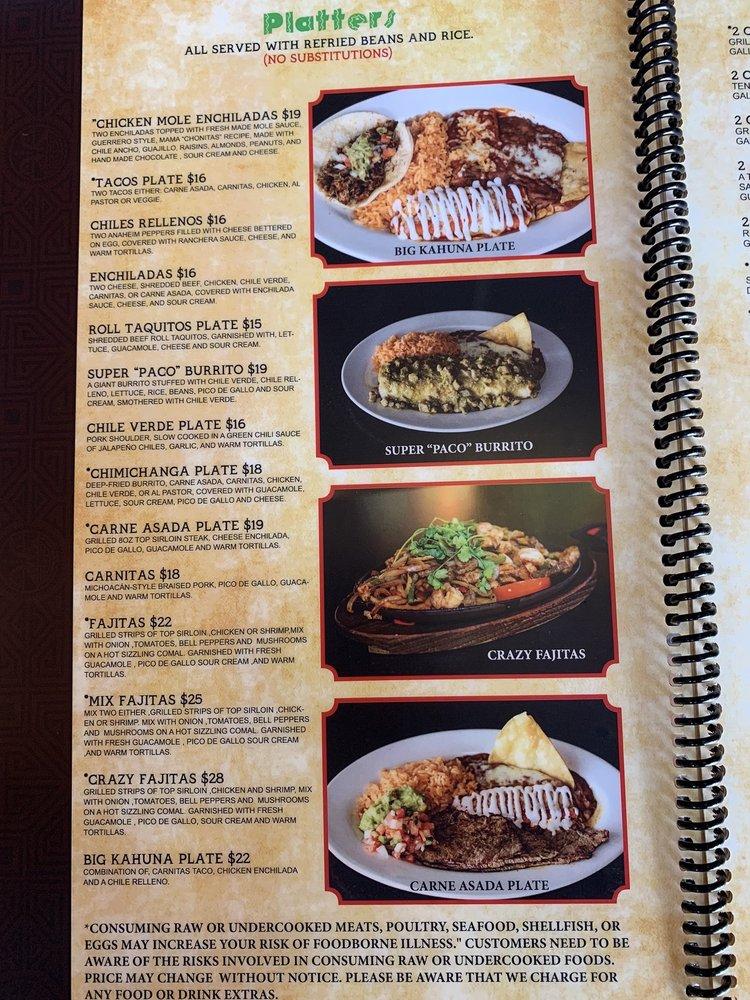 Menu at Paco’s Tacos restaurant, Honolulu
