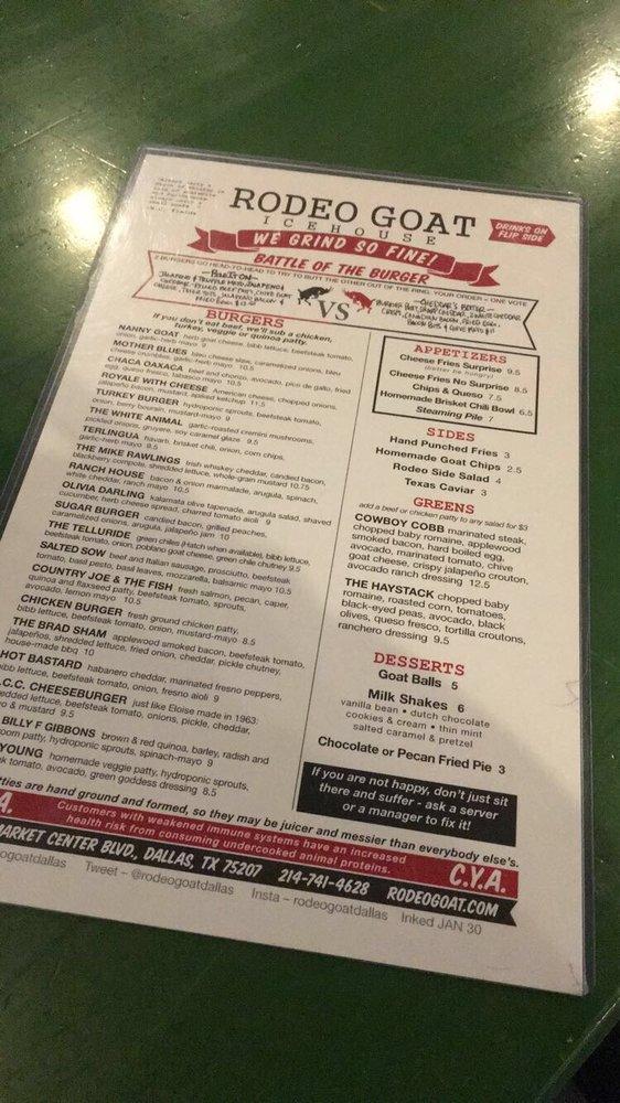 Menu at Rodeo Goat pub & bar, Dallas, Market Center Blvd