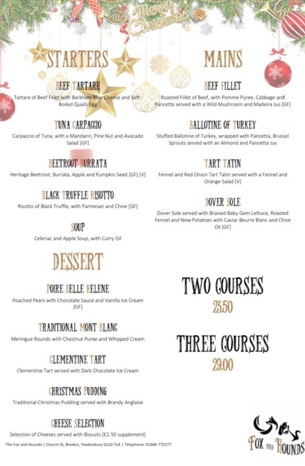 Menu at The Fox & Hounds restaurant, Tewkesbury