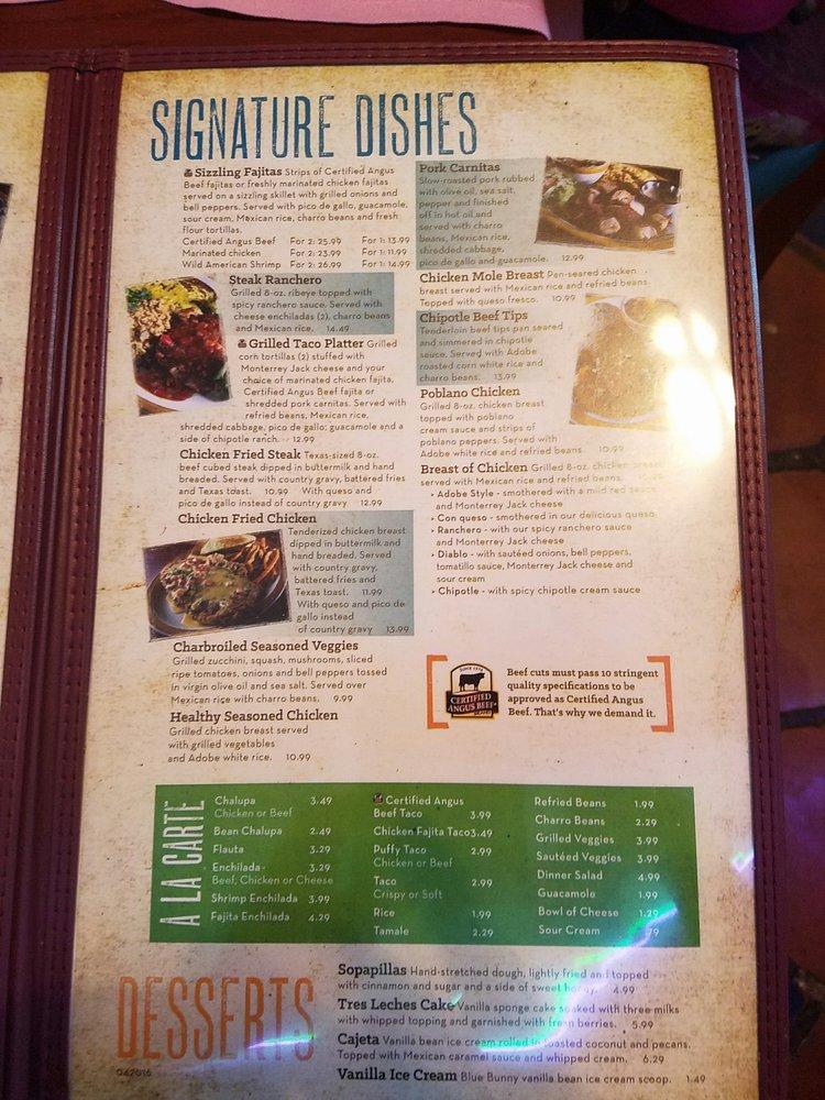 Menu at Adobe Cafe, New Braunfels, 124 I-35BL