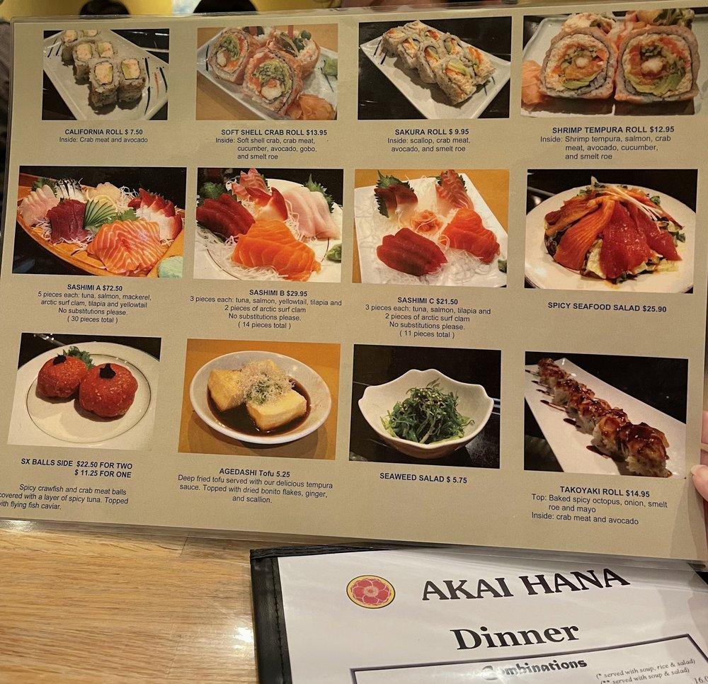 Menu at Akai Hana restaurant, San Diego