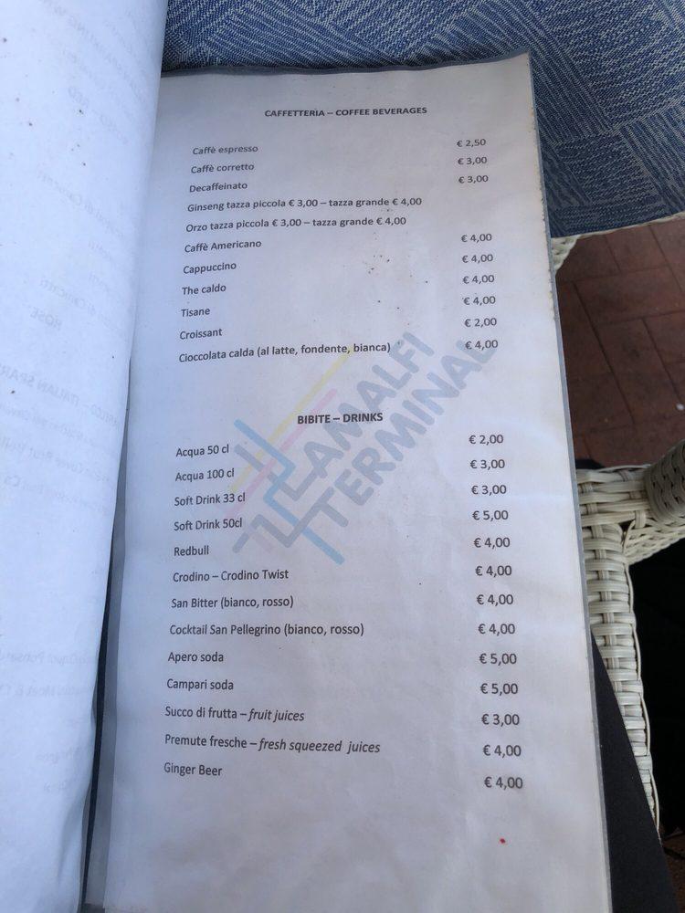 Menu da Amalfi Terminal pub & bar, Amalfi
