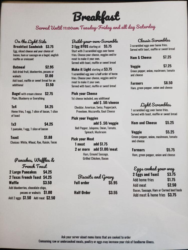 Menu at GG’s Cafe, Parma