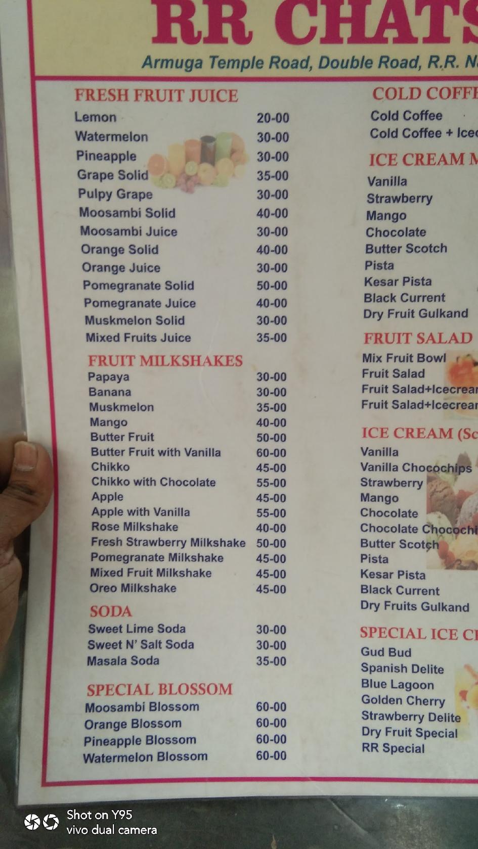 Menu at RR Chats, Bengaluru