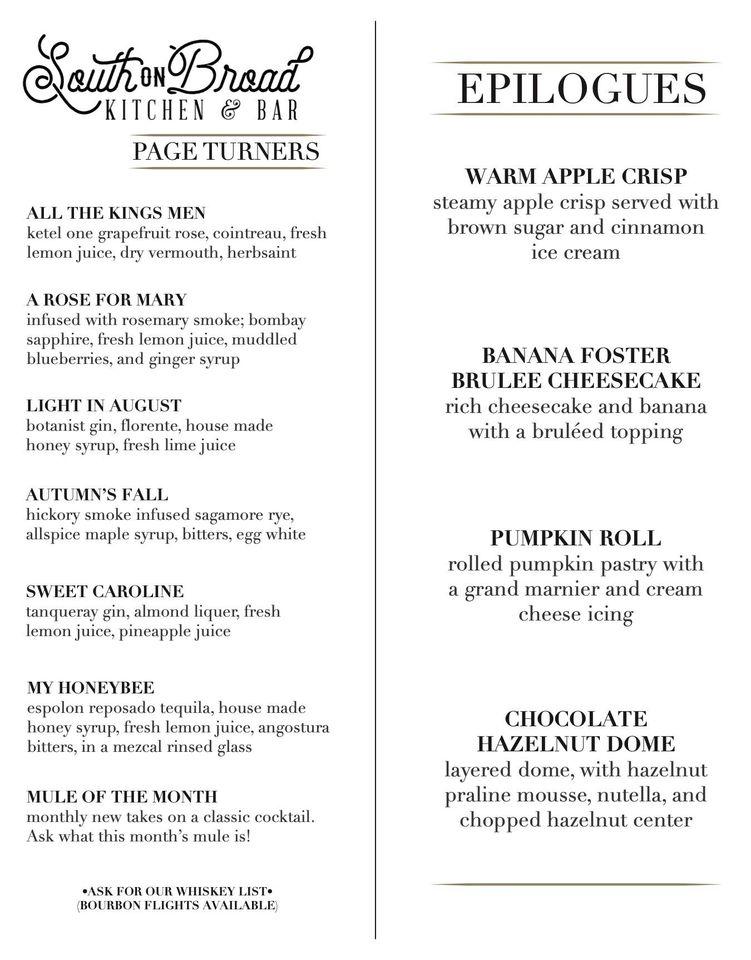 Menu at South on Broad pub & bar, Monroe