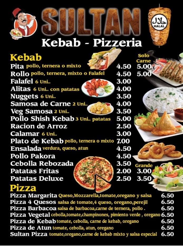 Carta del restaurante Sultan Döner Kebab, Ayora