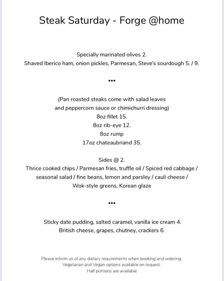 Menu at The Forge restaurant, Washington