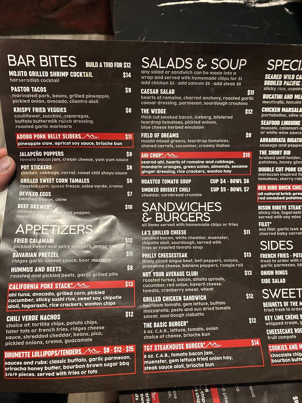 Menu at The Ridge Bar & Grill, Las Vegas