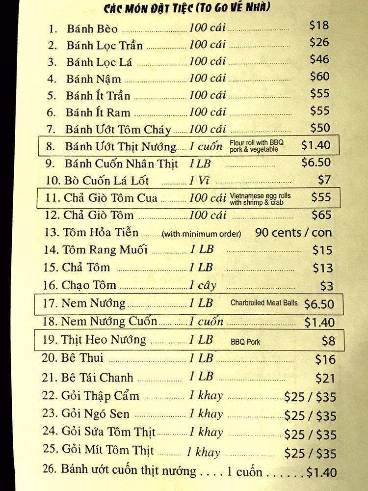 Menu at Hương Huế Food To Go restaurant, Westminster