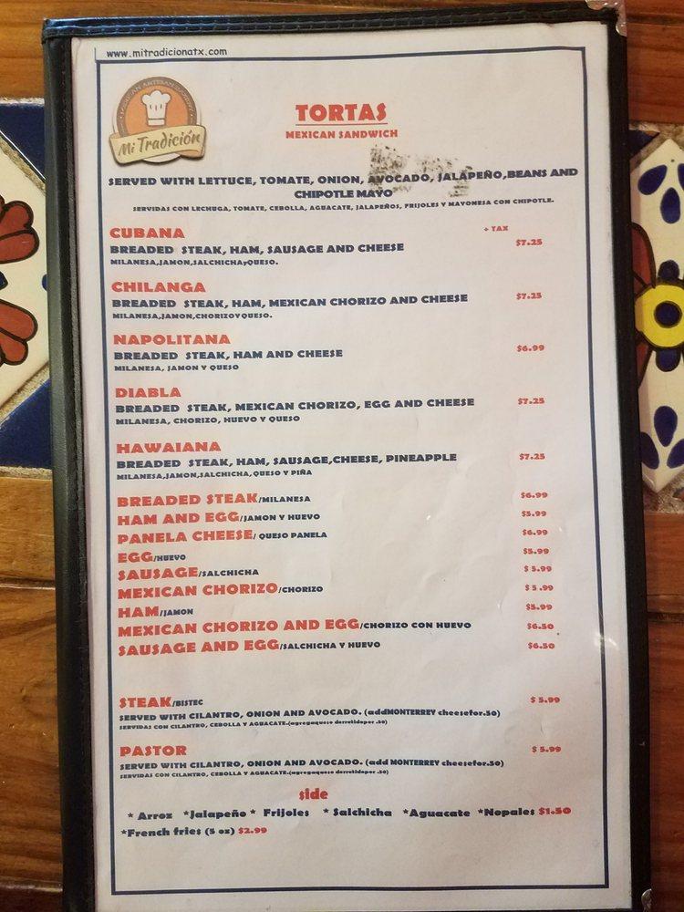 Menu at Mi Tradición restaurant, Austin, 801 E William Cannon Dr Suite 125