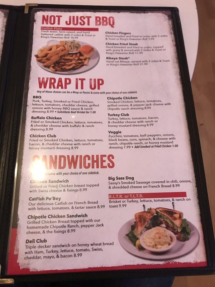 Menu at Sassy's Red House BBQ, Fayetteville