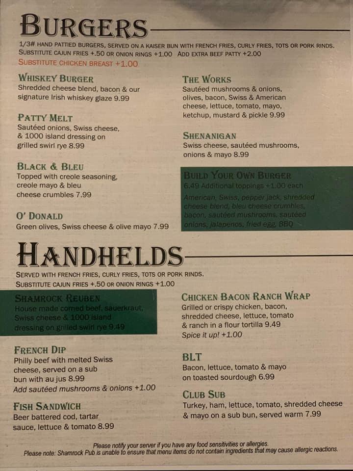 The Shamrock Bar Grill Menu, Saranac Lake, NY, 59% OFF